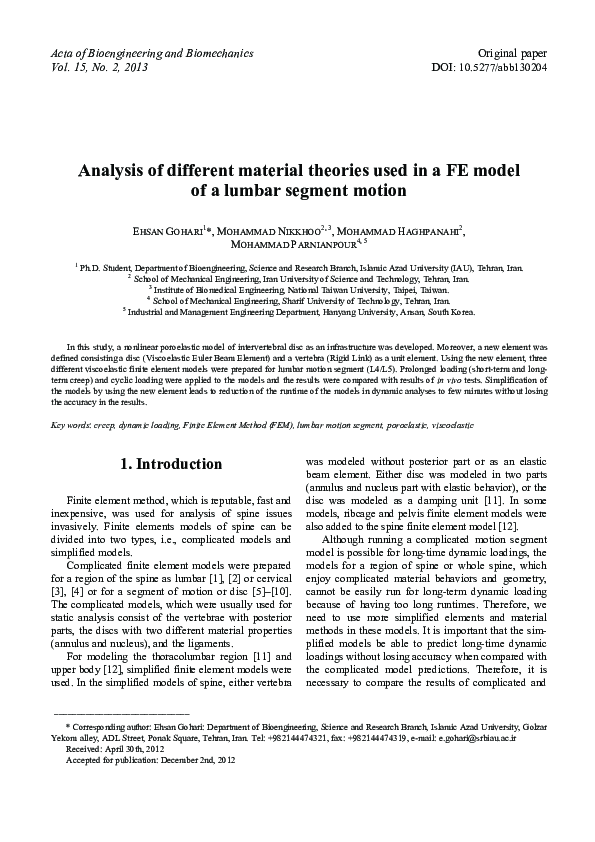 (PDF) Analysis of Different Material Theories Used in a FE Model of a ...