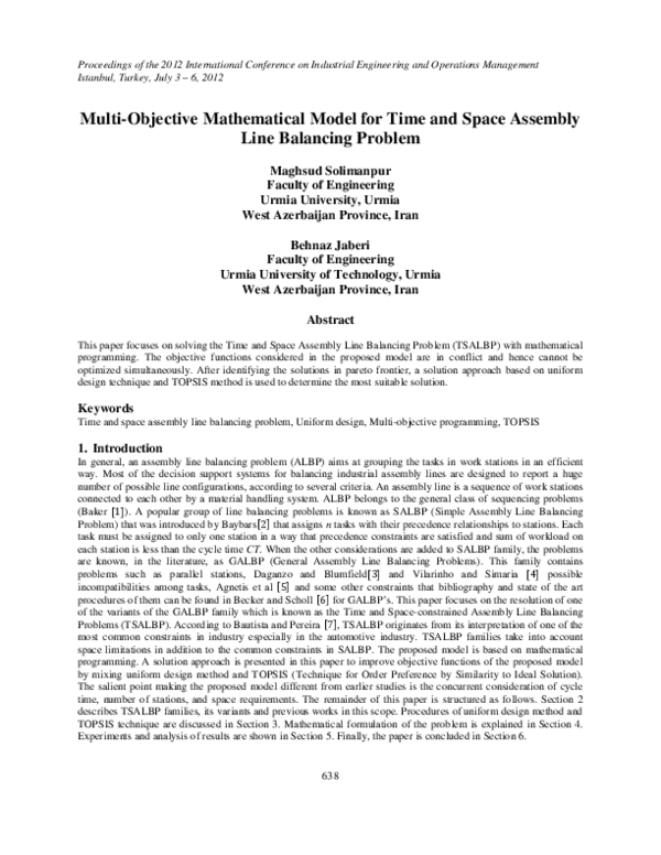 (PDF) Multi-Objective Mathematical Model for Time and Space Assembly ...