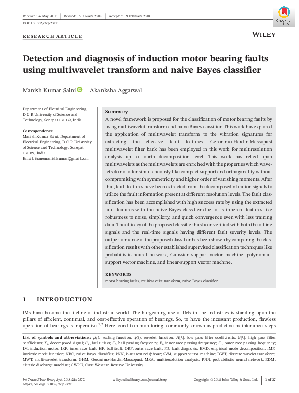 Pdf Detection And Diagnosis Of Induction Motor Bearing Faults Using Multiwavelet Transform And