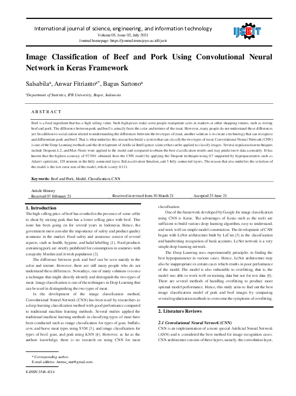 Pdf Beef And Pork Classification Using Cnn In Keras Framework
