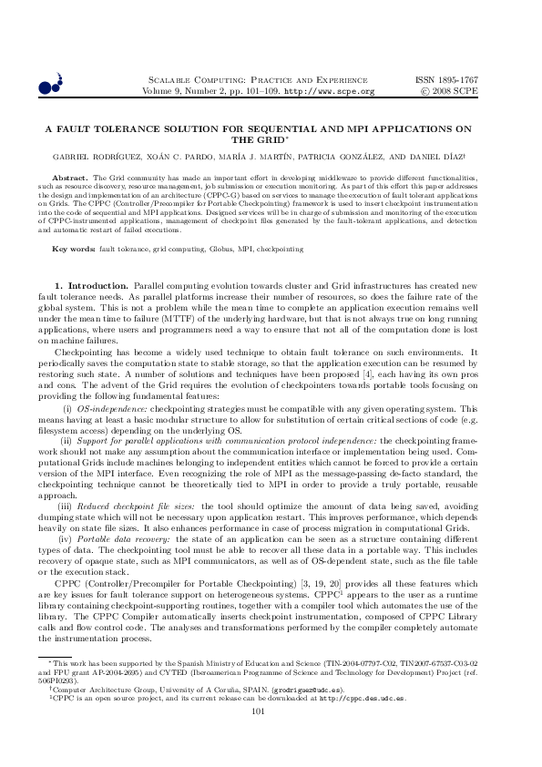 (PDF) A Fault Tolerance Solution for Sequential and MPI Applications on the Grid