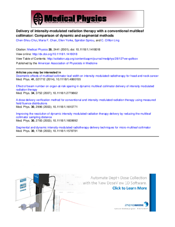 (PDF) Delivery of intensity-modulated radiation therapy with a ...