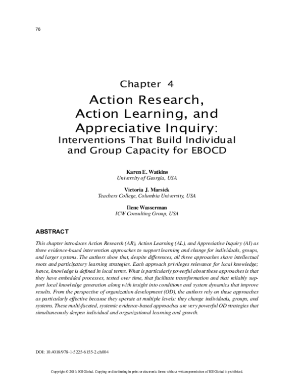 (PDF) Action Research, Action Learning, and Appreciative Inquiry