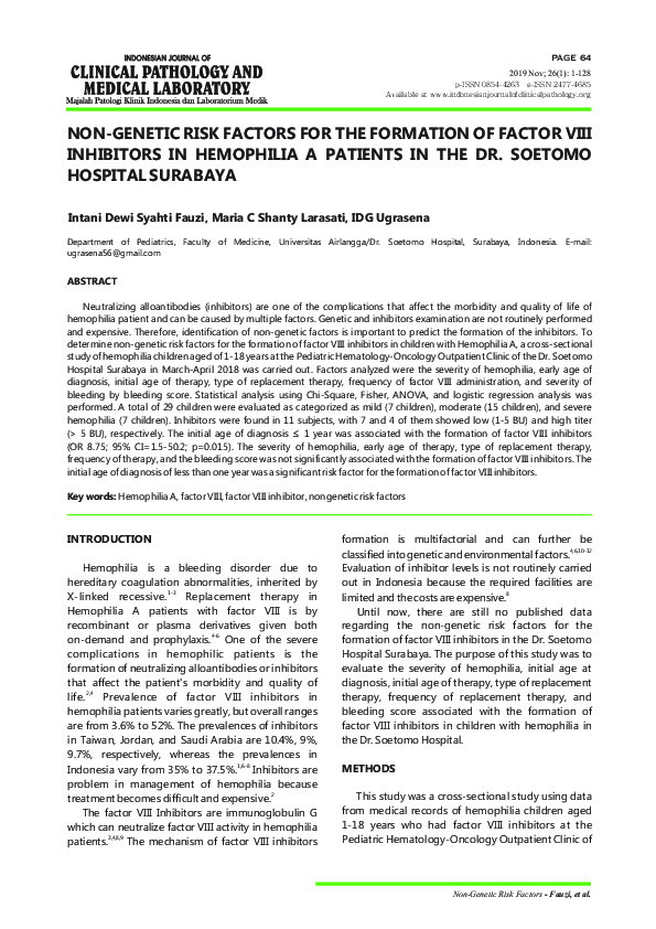 (PDF) Non-Genetic Risk Factors for The Formation of Factor VIII ...