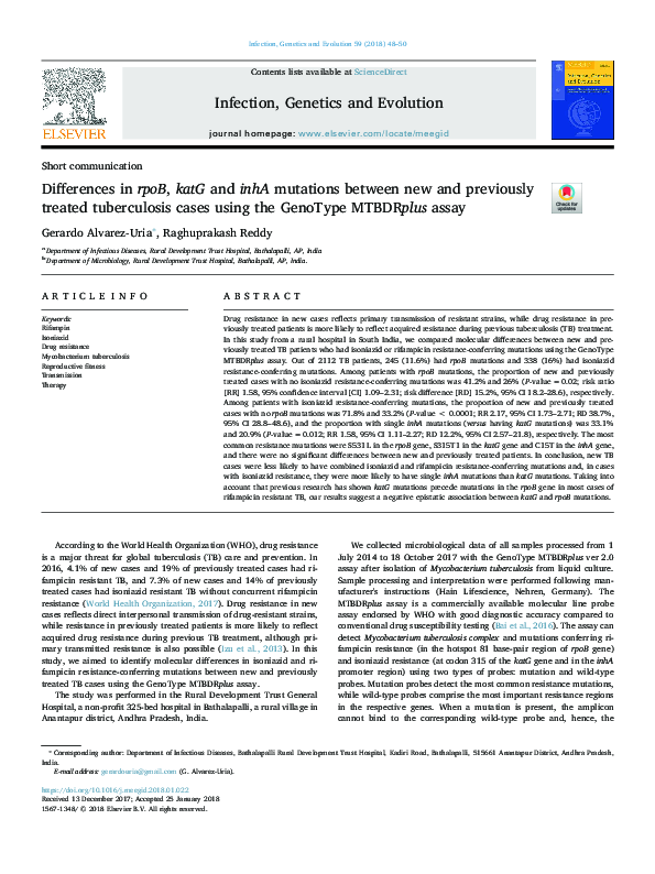 (PDF) Differences in rpoB, katG and inhA mutations between new and ...