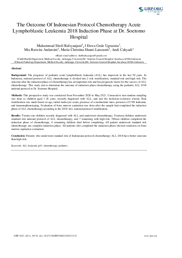 (PDF) The Outcome Of Indonesian Protocol Chemotherapy Acute ...