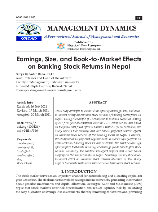 (PDF) Earnings, Size, and Book-to-Market Effects on Banking Stock ...