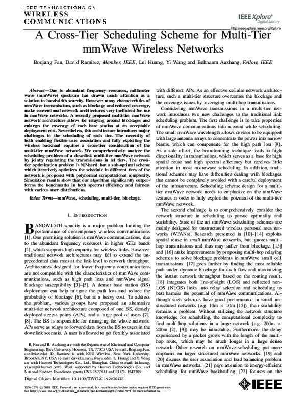 (PDF) A Cross-Tier Scheduling Scheme for Multi-Tier Millimeter Wave Wireless Networks