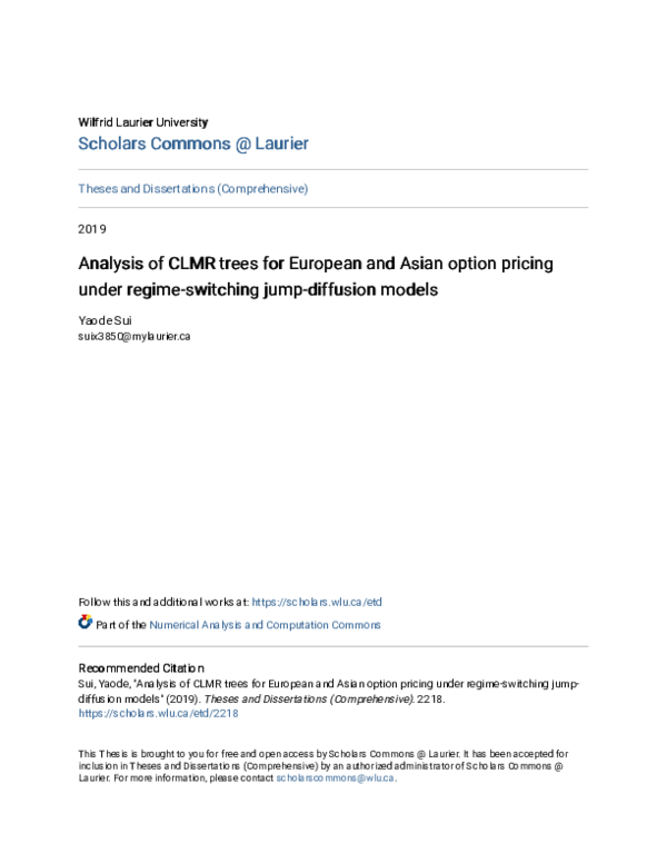 (PDF) Analysis of CLMR trees for European and Asian option pricing under regime-switching jump ...