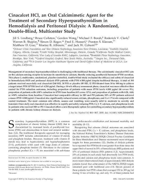 (PDF) Cinacalcet HCl, an Oral Calcimimetic Agent for the Treatment of ...