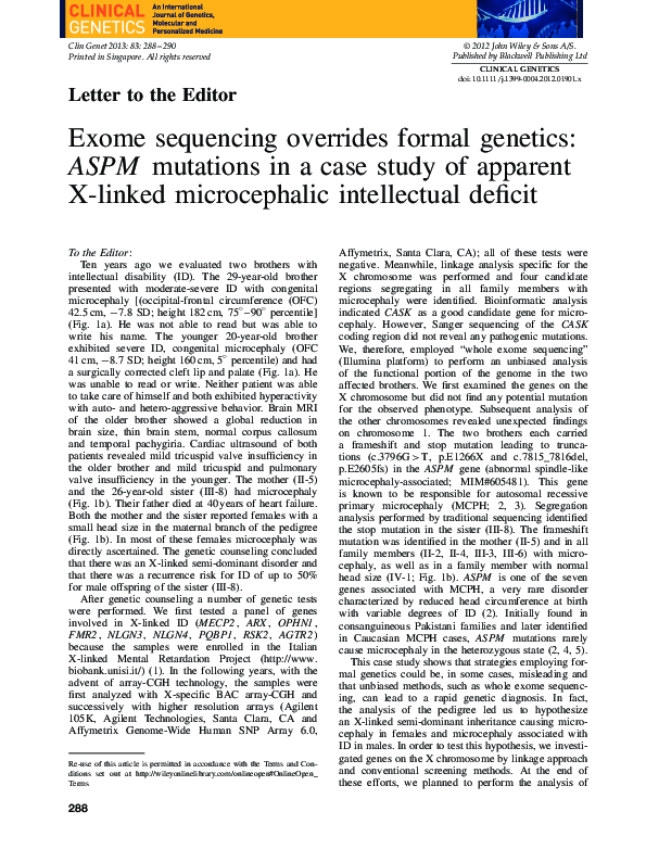 (PDF) Exome sequencing overrides formal genetics: ASPM mutations in a ...
