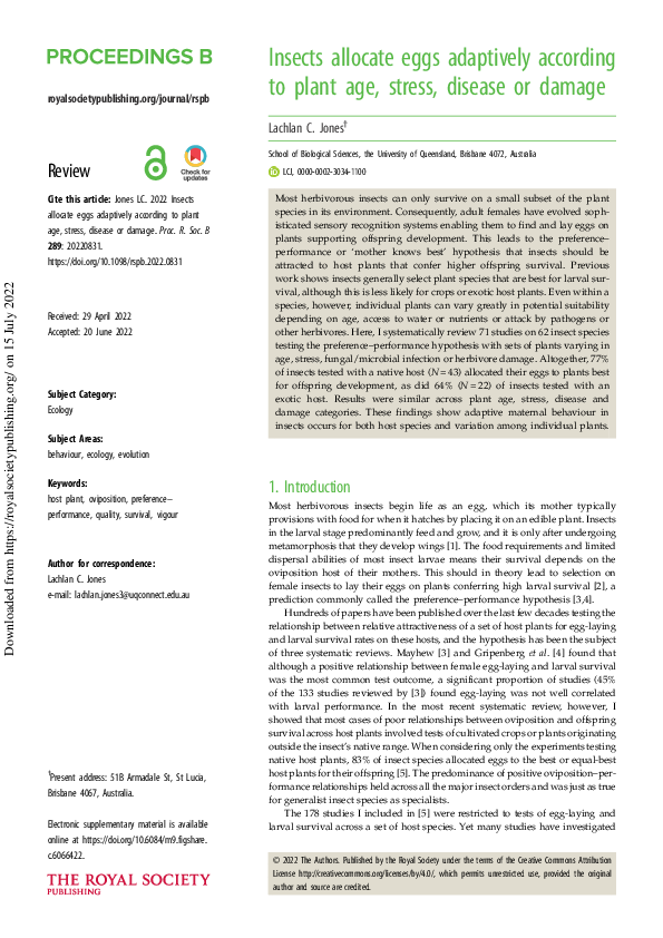 (PDF) Insects allocate eggs adaptively according to plant age, stress ...