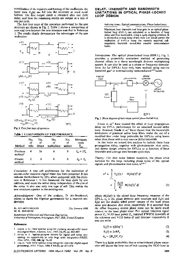 (PDF) Delay, linewidth and bandwidth limitations in optical phase ...