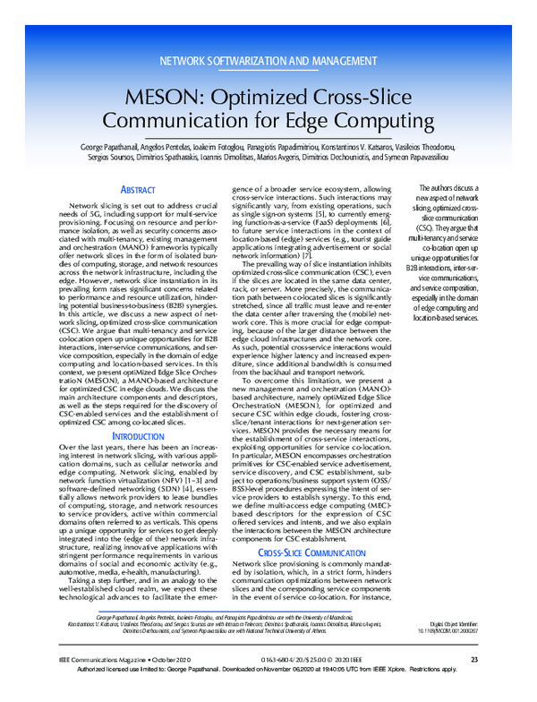 (PDF) MESON: Optimized Cross-Slice Communication for Edge Computing