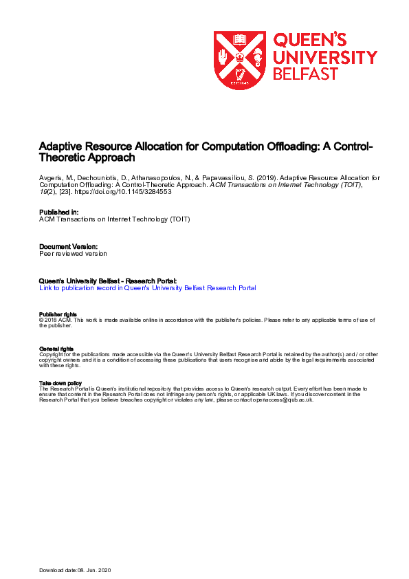Pdf Adaptive Resource Allocation For Computation Offloading Marios