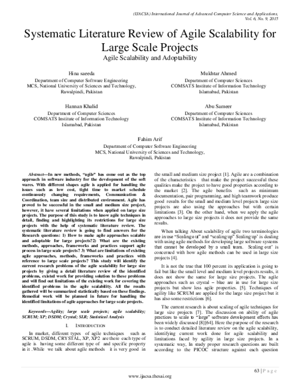 (PDF) Systematic Literature Review of Agile Scalability for Large Scale Projects | Hannan Khalid ...