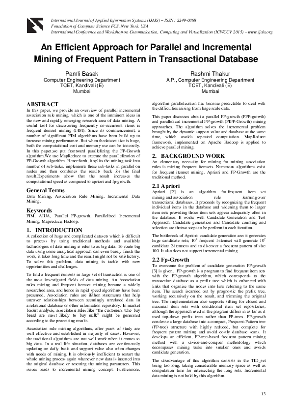Pdf An Efficient Approach For Parallel And Incremental Mining Of Frequent Pattern In