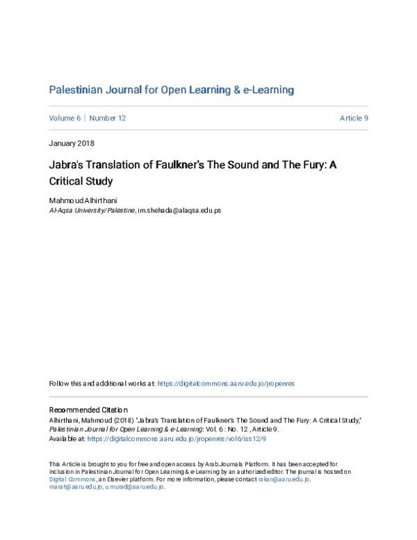 (PDF) Jabra's Translation Of Faulkner's The Sound And The Fury :, A ...