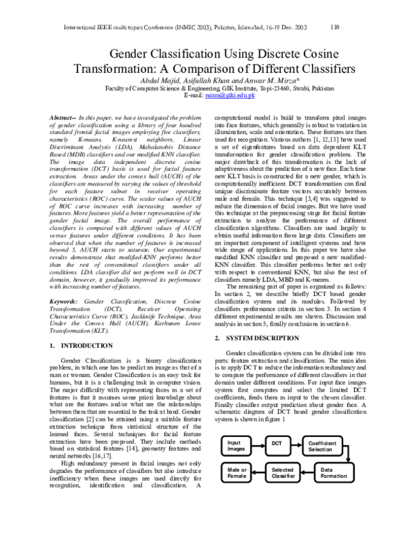 (PDF) Gender classification using discrete cosine transformation: a comparison of different ...