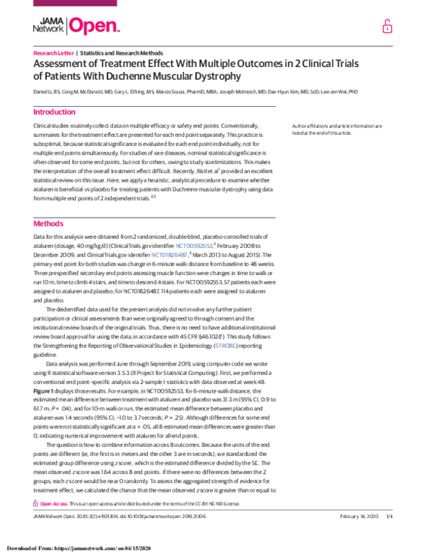 (PDF) Assessment of Treatment Effect With Multiple Outcomes in 2 ...