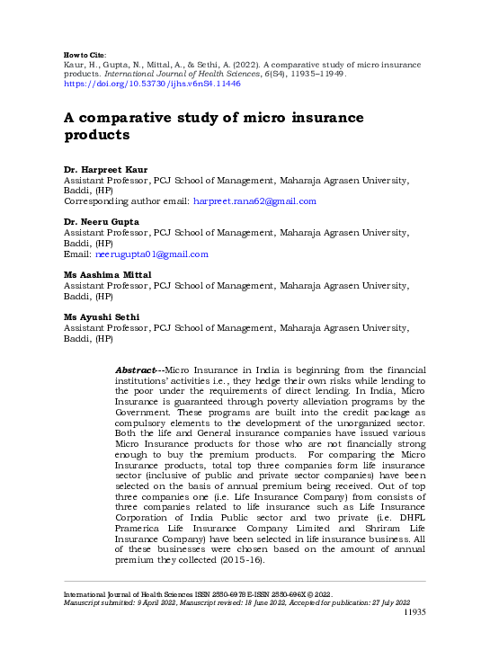 (PDF) Comparative Study of Micro Insurance Products