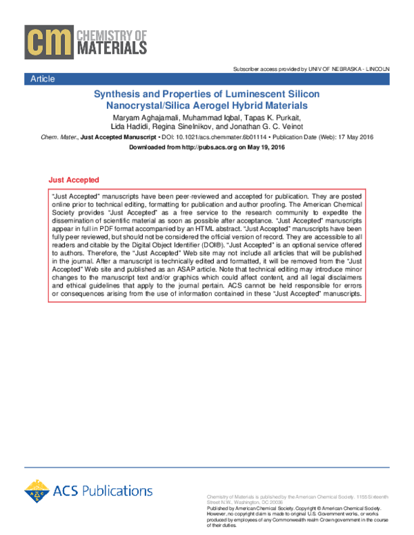 Pdf Synthesis And Properties Of Luminescent Silicon Nanocrystal Silica Aerogel Hybrid Materials