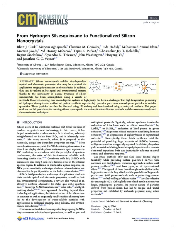 (PDF) From Hydrogen Silsesquioxane to Functionalized Silicon Nanocrystals