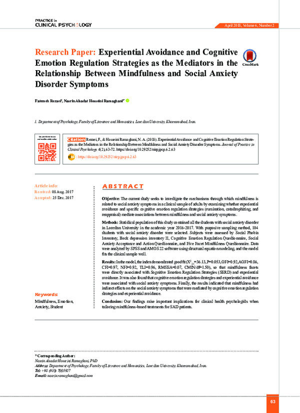 (PDF) Experiential Avoidance and Cognitive Emotion Regulation ...