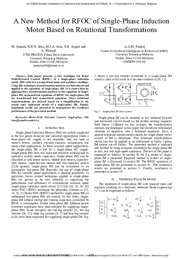 (PDF) A new method for RFOC of single-phase induction motor based on rotational transformations