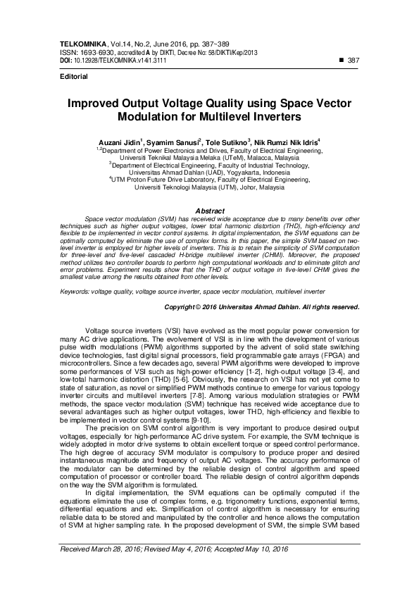 Pdf Improved Output Voltage Quality Using Space Vector Modulation For 5290