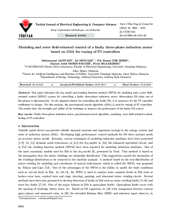 Pdf Modeling And Rotor Field Oriented Control Of A Faulty Three Phase