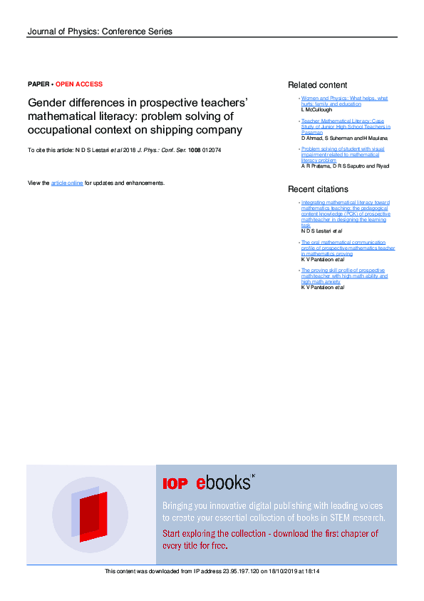 (PDF) Gender differences in prospective teachers’ mathematical literacy: problem solving of ...