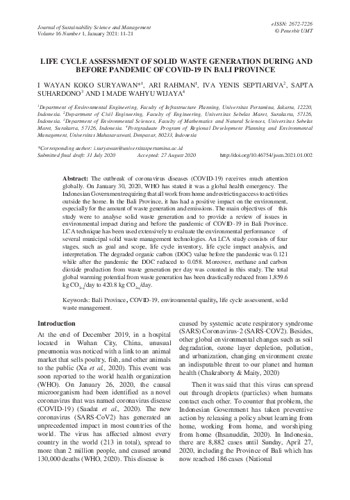 (PDF) Life Cycle Assessment of Solid Waste Generation During and Before ...