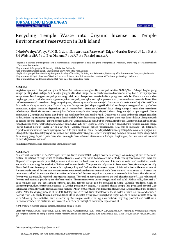 (PDF) Recycling Temple Waste into Organic Incense as Temple Environment ...