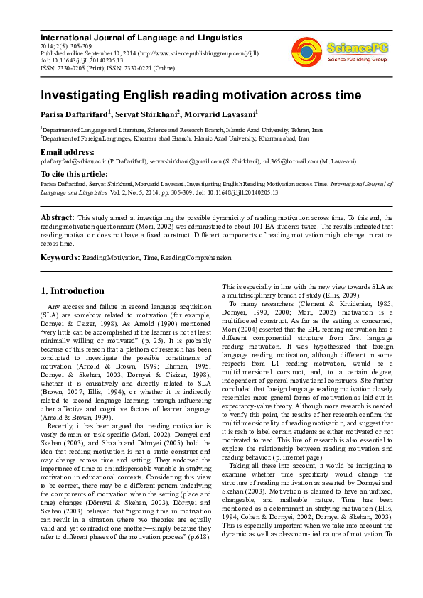 (PDF) Investigating English Reading Motivation across Time