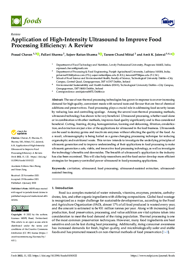 (PDF) Application of High-Intensity Ultrasound to Improve Food ...