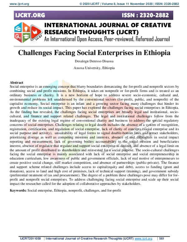 (PDF) Challenges Facing Social Enterprises in Ethiopia