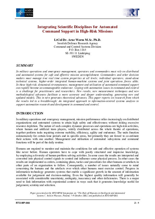 (PDF) Integrating Scientific Disciplines for Automated Command Support ...