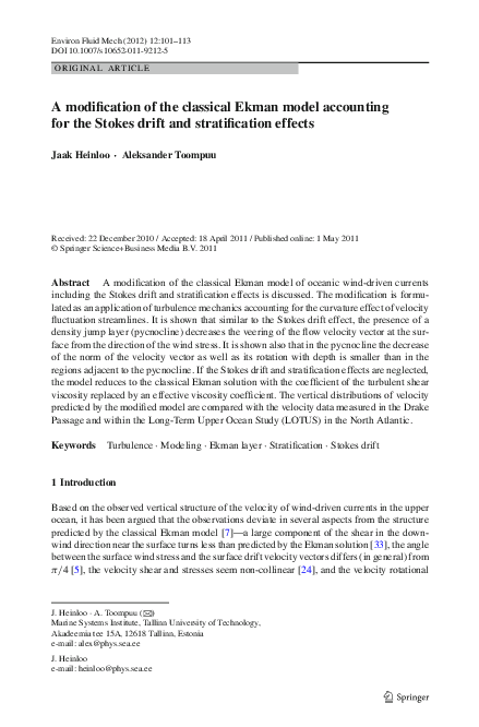 (PDF) A modification of the classical Ekman model accounting for the ...