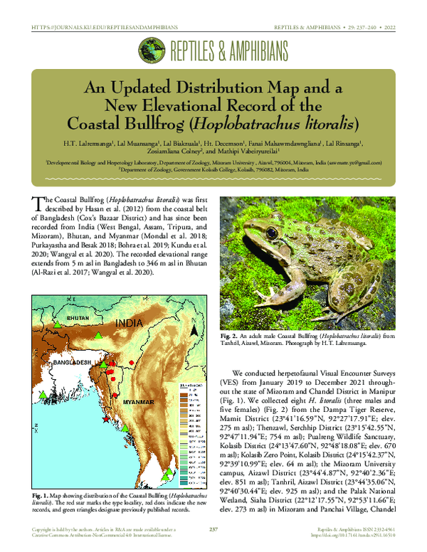 (PDF) An updated distribution map and a new elevational record of the ...