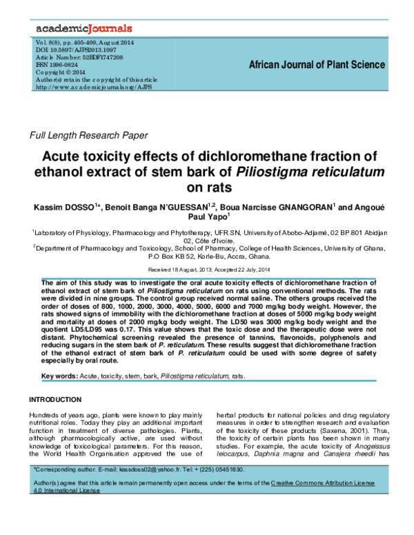 (PDF) Acute toxicity effects of dichloromethane fraction of ethanol ...
