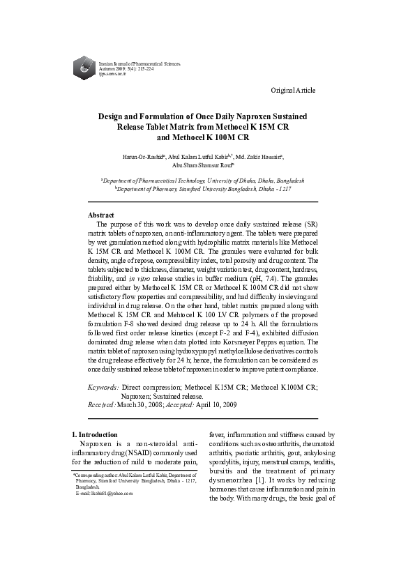 (PDF) Design and Formulation of Once Daily Naproxen Sustained Release ...