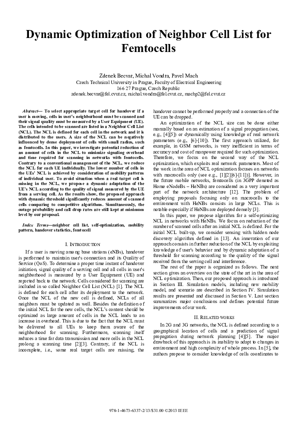 (PDF) Optimizing Neighbor Cell Lists for Femtocells