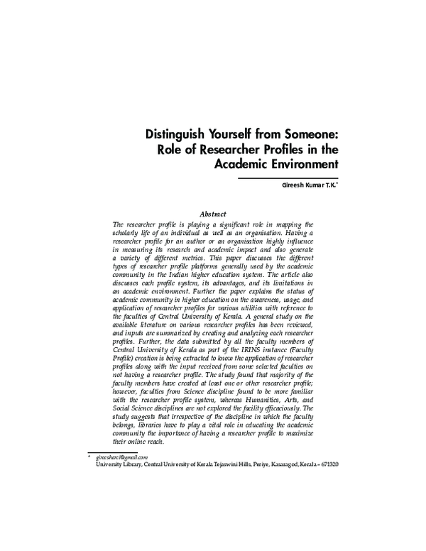 (PDF) Distinguish Yourself from Someone: Role of Researcher Profiles in ...