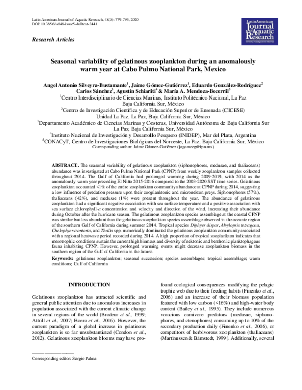 (PDF) Seasonal variability of gelatinous zooplankton during an ...