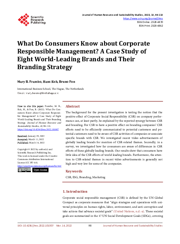 (PDF) What Do Consumers Know about Corporate Responsible Management? A ...