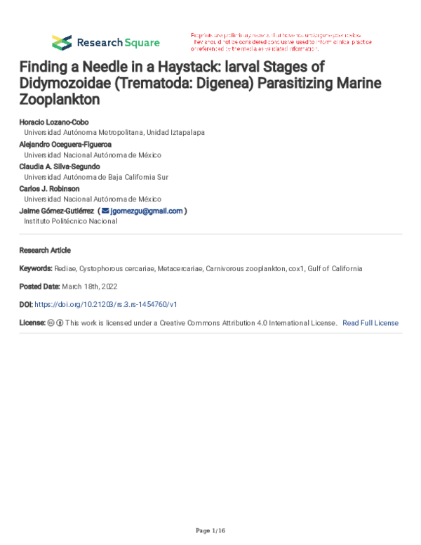 (PDF) Finding a Needle in a Haystack: larval Stages of Didymozoidae ...