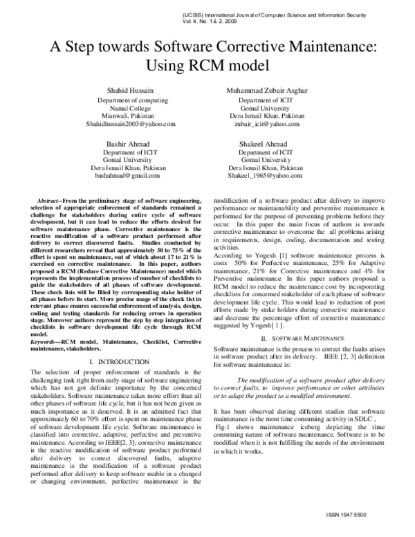 (PDF) A Step towards Software Corrective Maintenance Using RCM model ...