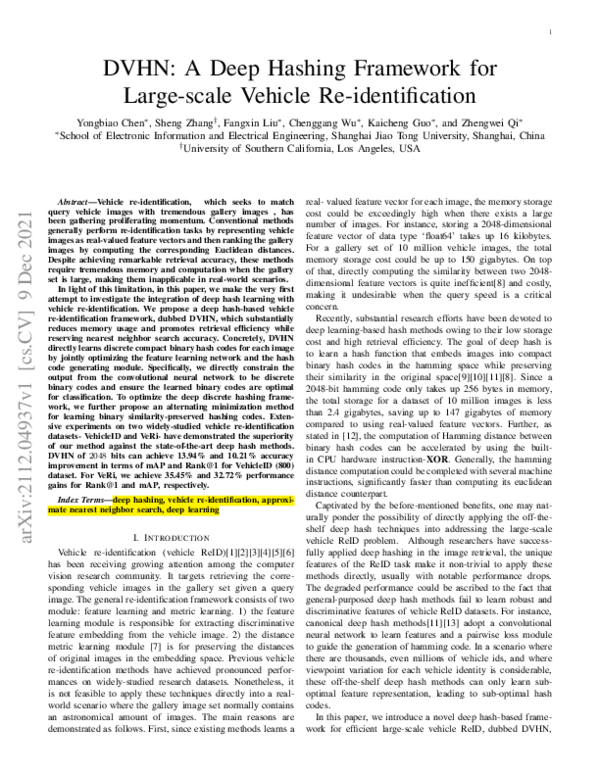 (PDF) DVHN: A Deep Hashing Framework for Large-scale Vehicle Re-identification