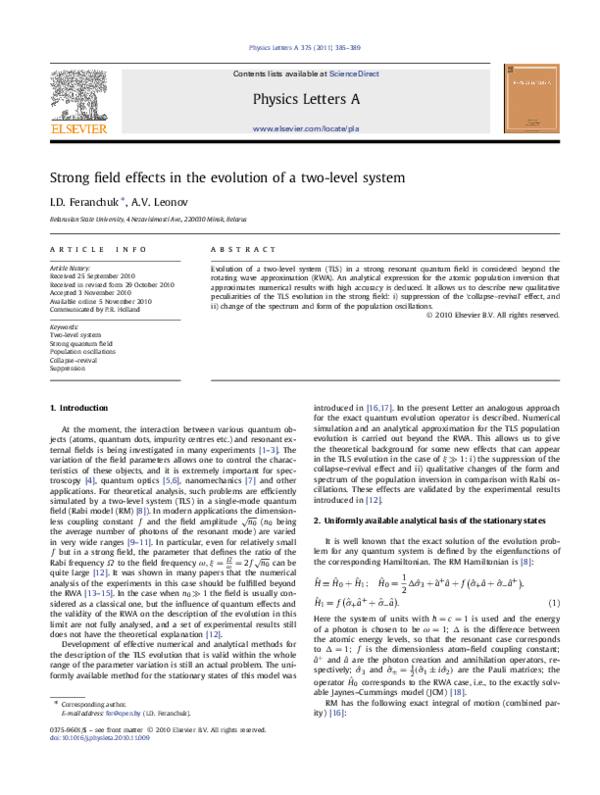 (PDF) Strong field effects in the evolution of a two-level system
